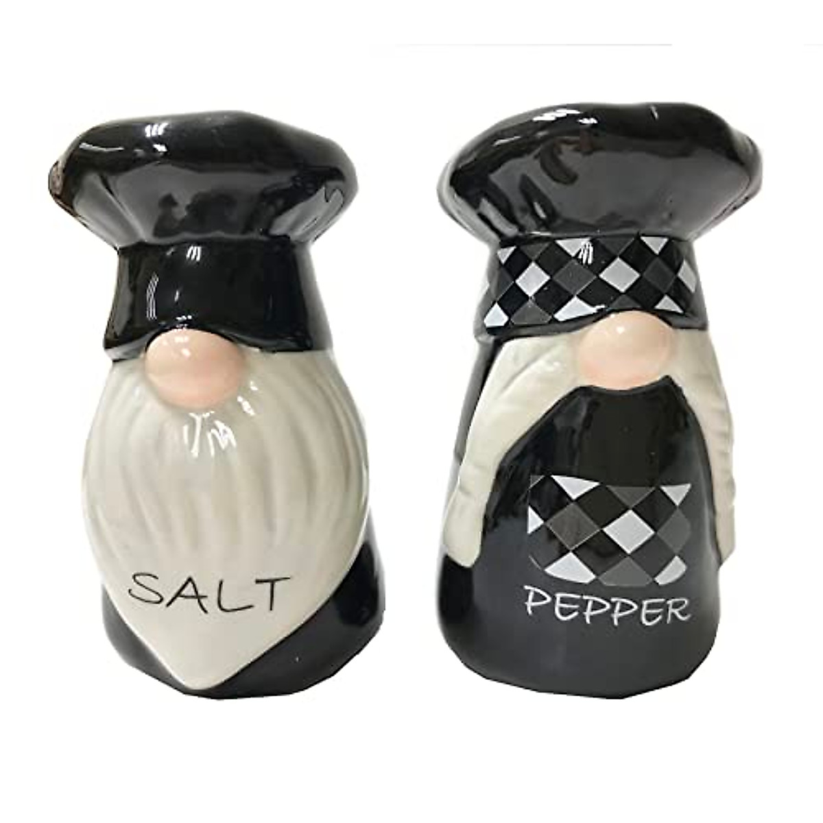 KARALIN Ceramic Salt & Pepper Shaker Sets Tabletop Accessories Cute Gnomes Chef Design Family Gifts with Gift Box ready (Black & White)