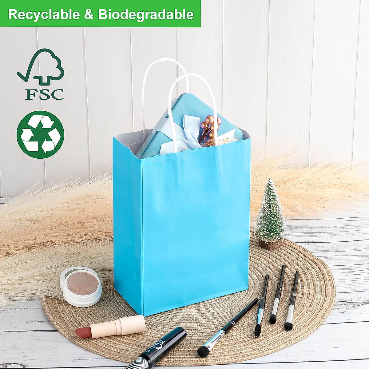 25pcs Paper Bags with Handles. Small Gift Bags Party Favor Bags Goodie Bags Shopping Bags. Light Blue Gift Bags with Handles Bulk for Birthday Wedding Retail Business Festivals Arts DIY Crafts