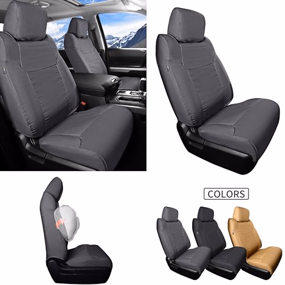 Truckiipa Toyota Tacoma Seat Covers Custom Fit for 2005 2006 2007 2008 2009 2010 2011 2012 2013 2014 2015 Regular/Double/Crew Cab SR SR5 TRD Sport TRD Off-Road TRD Pro Limited(Front Pair/Gray)