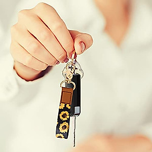 Handlein Key Ring Bracelet ，Mini Keychain Bracelet for Women，Key Rings for Keychains Holder Car ID Badges Card Wallet Phone Camera.(Sunflower)