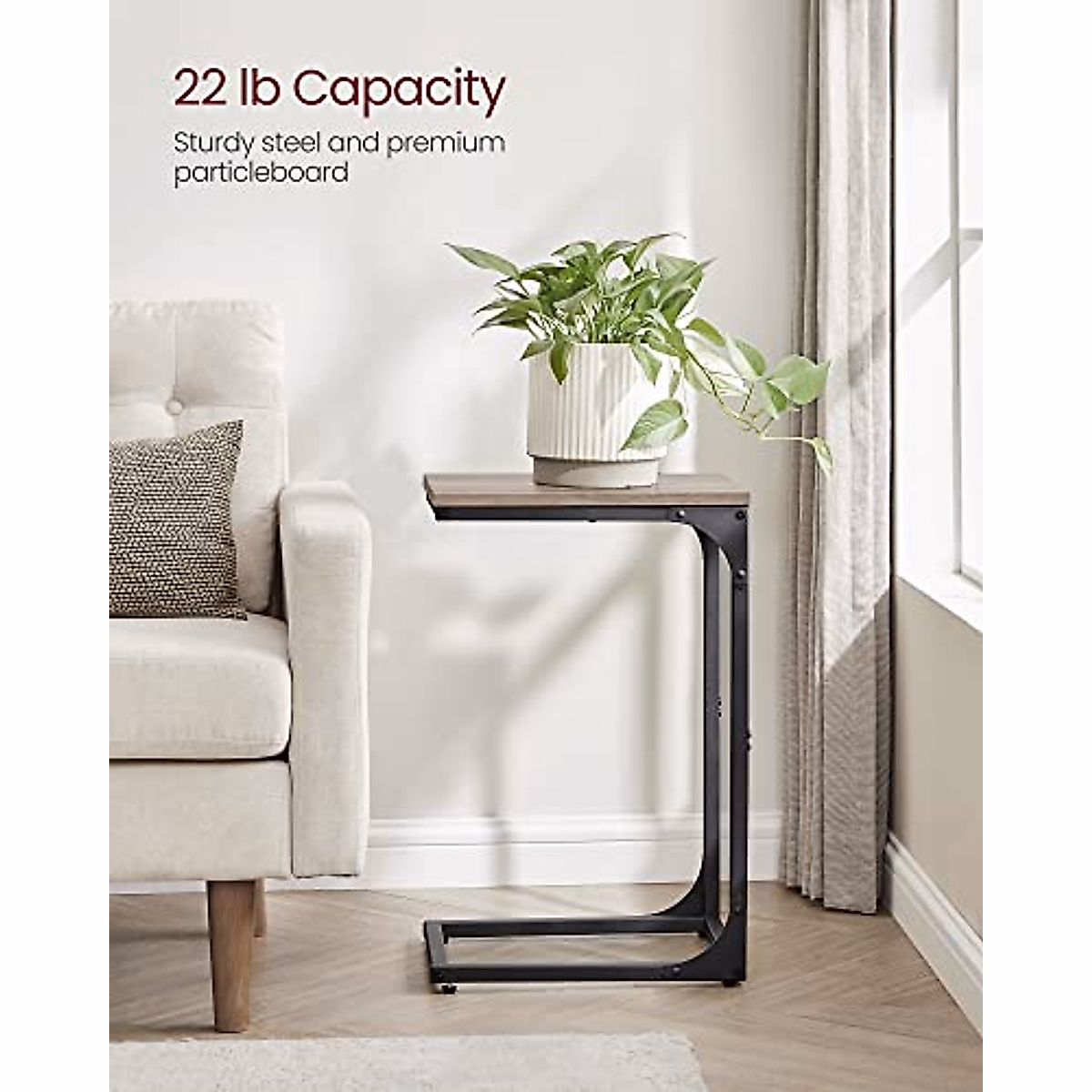 VASAGLE C-Shaped End Table Set of 2, Small Side Table for Couch, Sofa Table with Metal Frame for Living Room, Bedroom, Bedside, Greige and Black