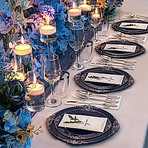 Hioasis 175pcs Blue Plastic Plates - Blue and Silver Plastic Plates Disposable Include 25 Dinner Plates,25 Dessert Plates,25 Knives,25 Forks,25 Spoons,25 Napkins Perfect for Wedding & Parties