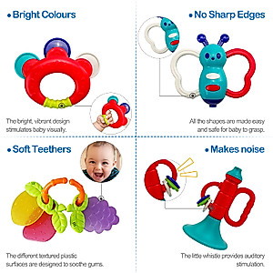 WISHTIME Baby Rattles Teethers with Phone Toy Set, 10PCS Infant Grab Spin Rattle Shaker with Storage Box, Newborn Baby Toys 6 to 12 Months, Teething Toys for Toddlers Boys Girls