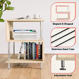 Bestier Night Stand, End Table S-Shaped Side Table with Storage Shelf, 3 Tier Sofa Table for Living Room, Bedside Tables for Bedroom, Small Tables for Small Spaces (Light Oak, 15.8 Inch)