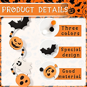 24.6Ft Halloween Felt Banner Cute Pumpkin Ghosts Expressions Bat Pom Pom Garlands Halloween Pumpkin Ghosts Party Decorations Banner for Halloween Party Haunted Indoor Outdoor Home Office Hanging Decor