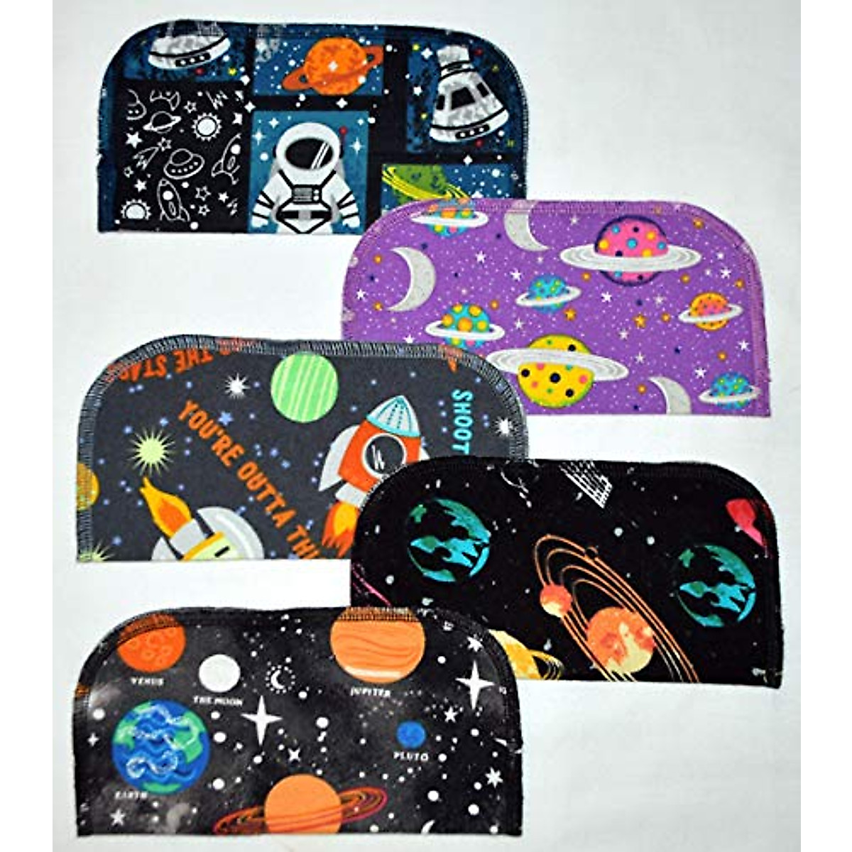 1 Ply Printed Flannel 8x8 Inches Little Wipes Set of 5 Out Of This World