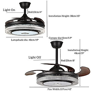 LUOLAX 42in Fandelier Ceiling Fan with Lights and Bluetooth Speaker,Modern Crystal Chandelier LED Fan 6 Speeds Fans Music with Remote Control Modern Crystal Invisible Blades with Silent Motor