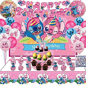 Stitch Birthday Decorations, 3 Tier Pink Cake Stands for Party, Lilo and Stitch Party Supplies Cupcake Holder, Boys Girls Birthday Baby Shower Party Supplies