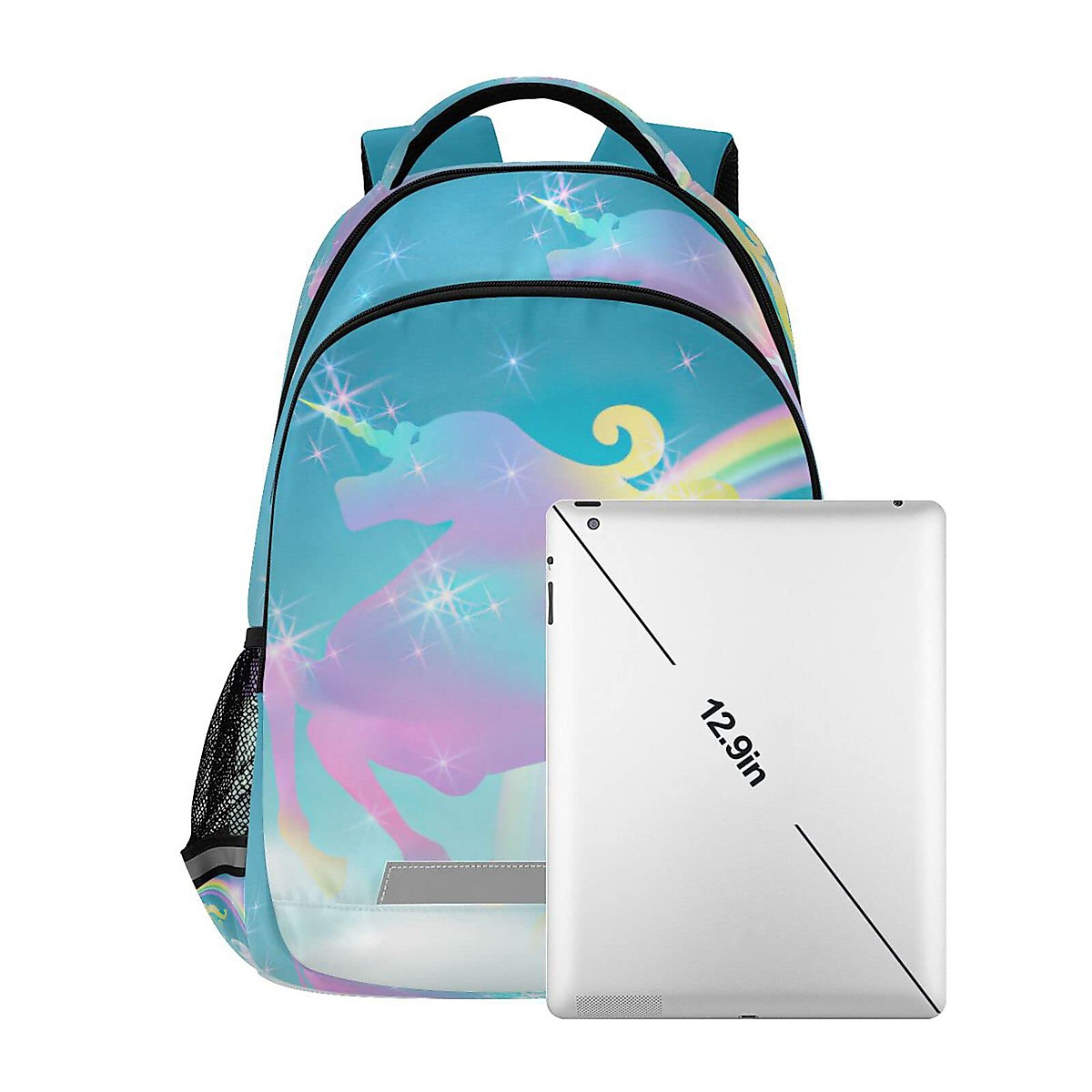 Rainbow Unicorn Backpack for Girls Galaxy School Bookbag with Adjustable Chest Strap for Girls Elementary Kids Waterproof Casual Bag Lightweight 16.7 Inch