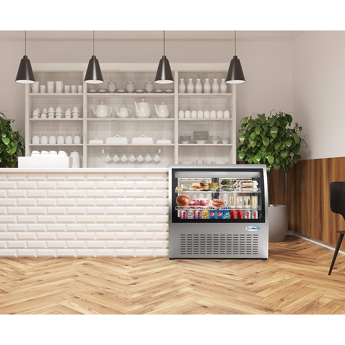 KoolMore 47" Deli Case and Meat Display Stainless-Steel Refrigerator for Commercial Use, Multi-Tiered Shelves, Curved Glass Front, LED Lighting and Rolling Caster Wheels - 18 cu.ft, RD18C-SS