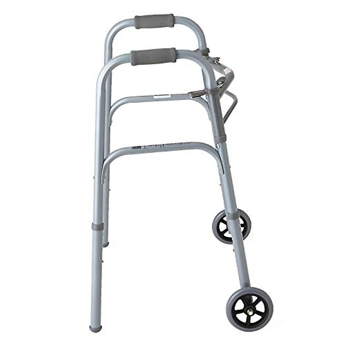 Medline Junior Two-Button Folding Walker with 5" Wheels, For Users 4'6" to 5'5"