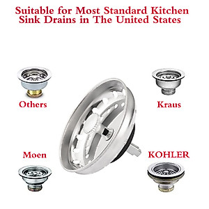HOMER 2 Pcs Stainless Steel Kitchen Sink Basket Strainer Replacement for 3-1/2 Standard Drain, Kitchen Sink Strainer and Stopper, Basket Replacement with Metal Center Knob, Rubber Stopper Bottom