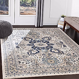 Canonsburg Traditional Persian Living Room Bedroom Area Rug - Bohemian Oriental Medallion Carpet - Blue, Grey, Beige, Brown - 7'10" x 10'2"