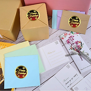 240 Pieces Christmas Happy Holidays Stickers Gold Foil Stamping Sticker 2 Inch Large Round Holiday Stickers Christmas Stickers for Christmas Holiday Cards Envelopes Boxes, Happy New Year Stickers