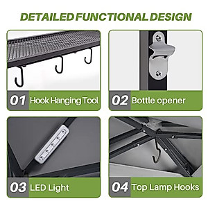 Easylee 8' x 5' Grill Gazebo for Outdoor BBQ, Steel Frame Gazebo with LED Lights and Hook, Double Tiered Barbecue Canopy Tent (Dark Grey)