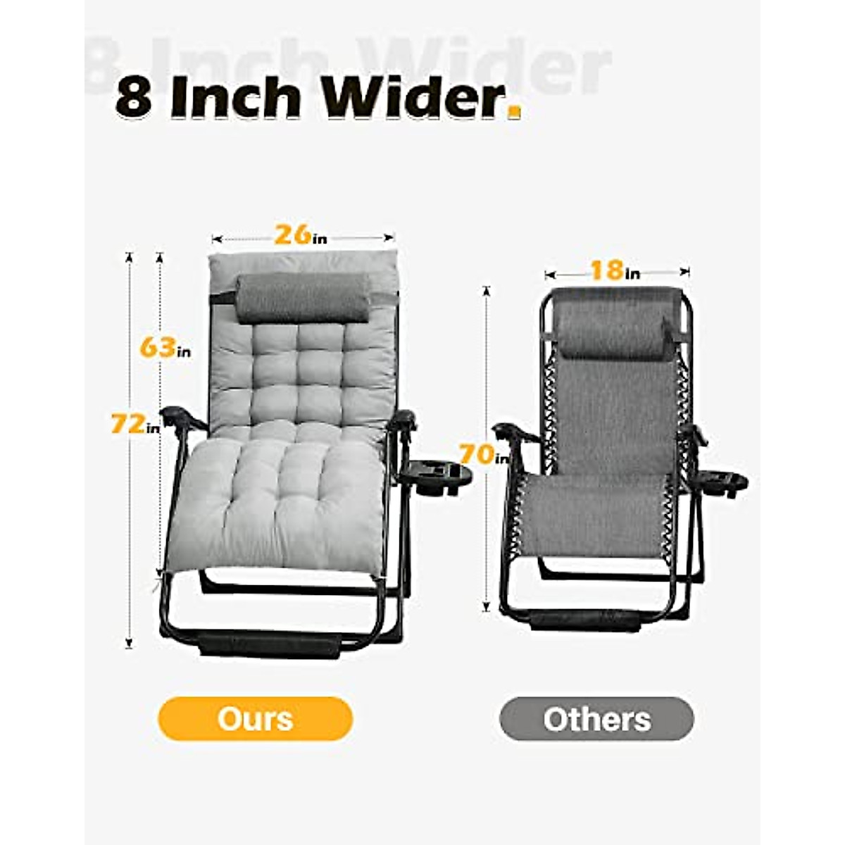 Ezcheer Oversized Zero Gravity Recliner with Cushion, Support 400lbs Outdoor Lawn Patio Lounge Chair, Folding Beach Camping Chair with Cup Holder
