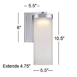 Possini Euro Design Cleo Modern Outdoor Wall Light Fixtures Set of 2 LED Silver 10 1/2" Open Bottom Frosted Glass for Exterior House Porch Patio Outside Deck Garage Yard Front Door Garden Home