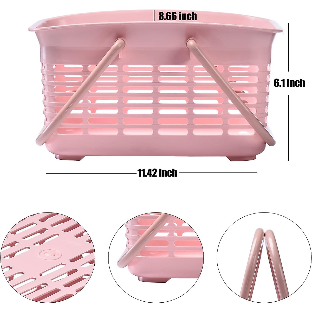 ALINK Plastic Shower Caddy Basket with Handle, Portable Organizer Storage Basket for College Dorm, Bathroom, Kitchen - Pink