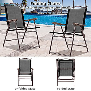 BestComfort Patio Folding Chairs Set of 2, Portable Sling Chairs with Armrest Metal Frame, Indoor Outdoor Lawn Chairs, Folding Chairs for Yard Garden Poolside Beach Camping, No Assembly, Black
