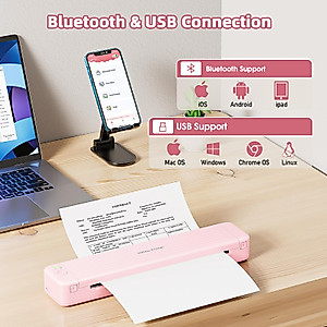 Portable Printer for iPhone iPad Laptop PC - Bluetooth Printer Supports Dual-Sided Printing Letter/A4/B5/A5 Regular Paper, Wireless Printer for Home Travel Office Vehicle Word PDF Excel TxT 300DPI