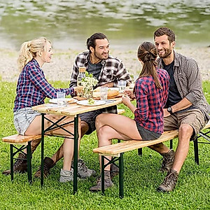 Generic Renatone 70in 3pcs Folding Picnic Table Set, Wooden Top Beer Table for Patio Outdoor Garden Use, No Assemble Required
