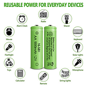 GENYESTAR AA Rechargeable Batteries NIMH 1.2V Double A 1500mAh High Capacity Solar Battery Low Self Discharge, Pack of 8