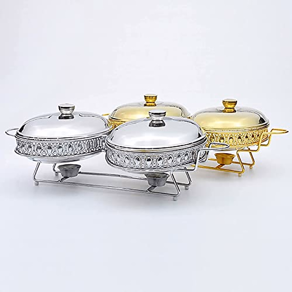 Food Warmer for Parties Buffets, Food Warming Tray Stainless Steel Chafing Dish Buffet Set, Chafer Set with Lid, Food Warmer for Parties Kitchen Banquet Dining,Gold (Color : Silver)
