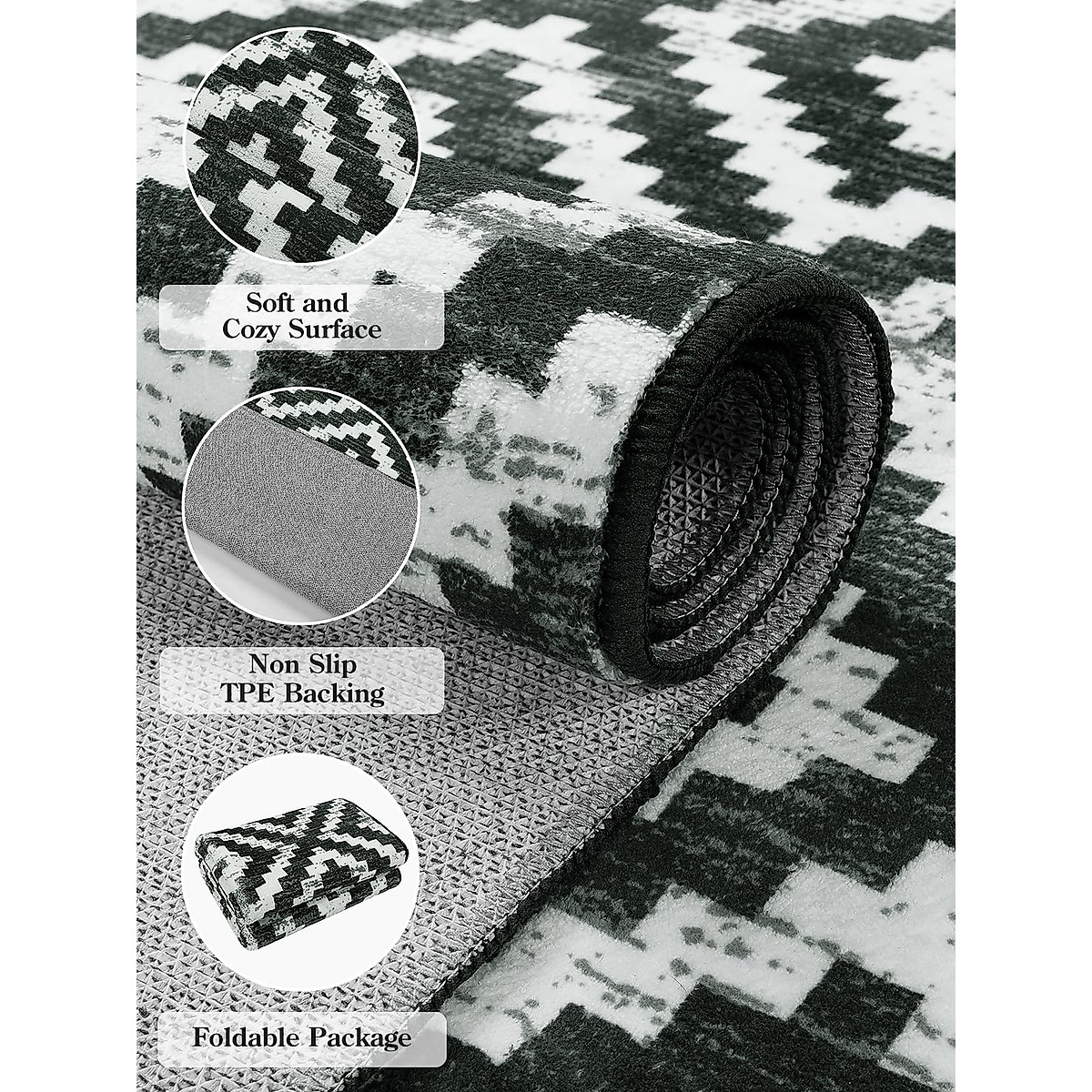 Lahome 2x5 Kitchen Runner Rugs Non Skid Washable, Black and White Hallway Runner Rug Non Slip Laundry Room Runner, Modern Moroccan Trellis Ultra-Thin Carpet Runner for Bedroom Bathroom Entryway