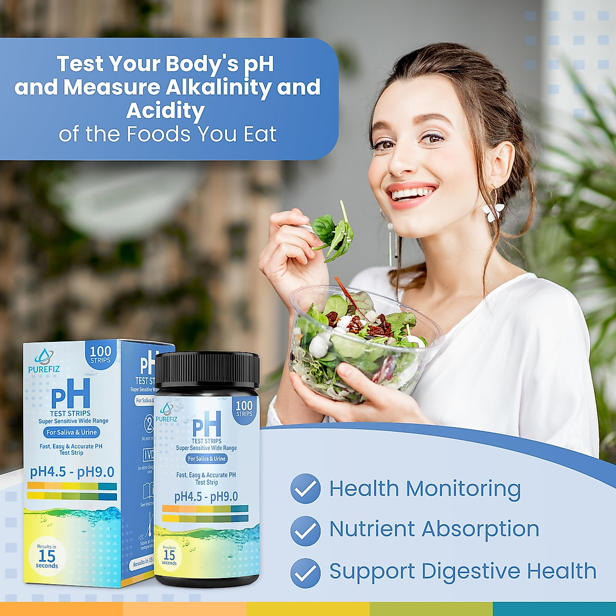 pH Test Strips for Urine & Saliva – 100 Easy-to-Use Strips for Fast, Accurate pH Testing at Home, Get Clear Acid-Alkaline Balance Results in Seconds, Perfect for Tracking Your Body's pH, 4.5-9.0 Range