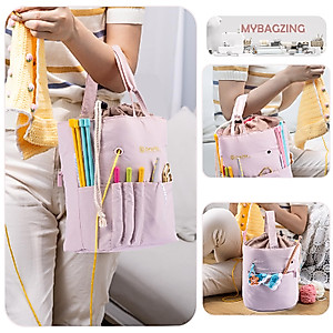 MYBAGZING Cute Crochet Bag with Wrist Yarn Holder for Crocheting - Portable Yarn Bag - Crochet Bag Organizer- Crochet Storage Bag with Pockets for Crochet Accessories- Crochet Travel Bag- Crochet Gift