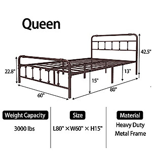 Ponsalion Queen-Bed-Frame with-Headboard and-Footboard Set - Platform Bed Frame Queen Size,16 Inches High,no Box Spring Needed,Easy to Assemble(Brown)