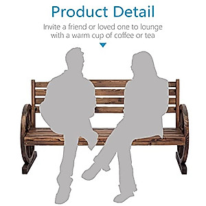 Kinfant Patio Bench Wooden Garden Seat - 55” Outdoor Rustic Brown 2-Person Wagon Wheels Furniture
