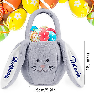 Personalized Buny Easter Basket with Name Custom Plush Easter Baskets for Kids Brown