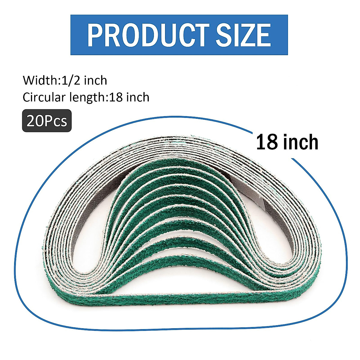 1/2" x 18" Zirconia Sanding Belts for Belt Sander, 40 Grit 1/2 x 18 Inch Sanding Belts for Air File Belt Sander, Woodworking, Metal Polishing, Derusting, 20-Pack