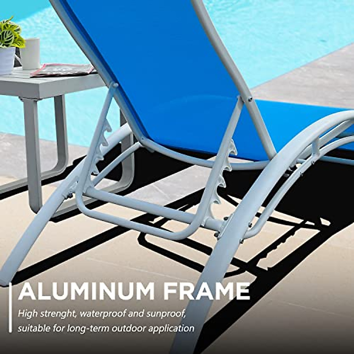 Patio Lounge Chairs Set Outdoor Chaise Lounge Recliner,Tanning Chairs for Outside,Adjustable Chaise Lounge with 2 Pillows for Beach Pool Poolside Yard,2 Pcs,Blue