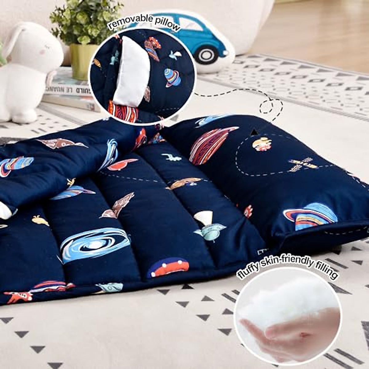 PHF Space Toddler Nap Mat Set, with Removable Pillow for Toddler Boys Girls, Soft and Lightweight for Daycare, Preschool, Travel, Kindergarten Sleeping Bag, Fits Ages 3-6 Years, Space