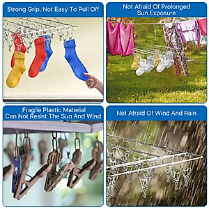 Akamino 4 Pcs Hanging Drying Rack,Stainless Steel Herb Drying Rack with 30 Stainless Clips,Collapsible Swivel Drying Rack Windproof Hook for Drying Herb Air Plants,Flowers,Towel,Bras,Lingerie, Sock