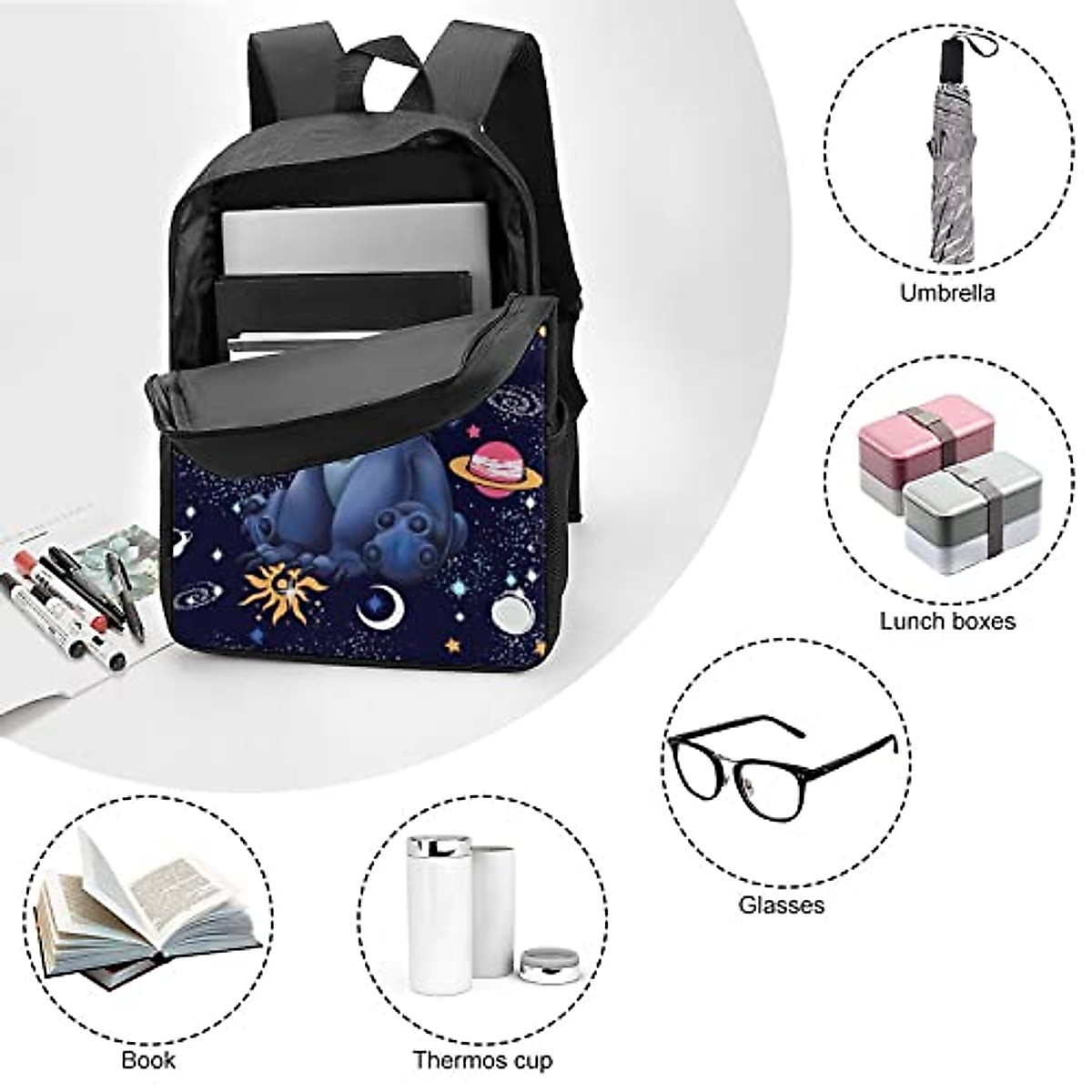 Uqesjik 3 Pcs Backpack Set Laptop Backpack Insulated Lunch Box Pencil Case Combo Cute Bookbag Casual Bags Hiking Backpacks