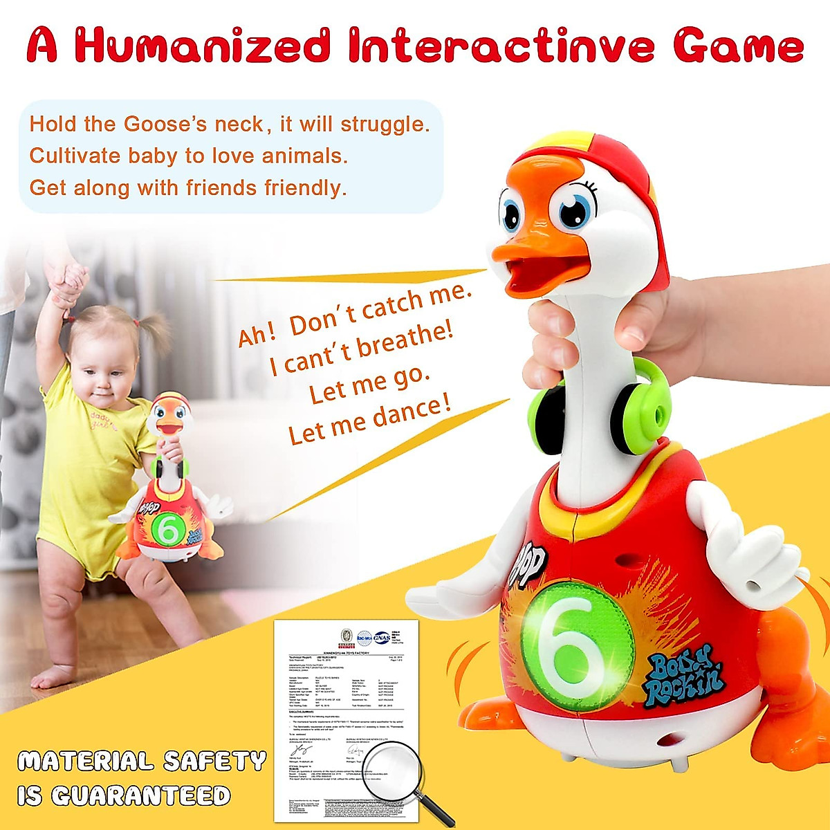 LAGSEAN Baby Toys 18 Months Hip-Hop Goose Early Education Kids Toys for 2 3+ Year Old Boys Girls Music/Walking/Flashing Lights/Dancing Toddlers Christmas Birthday Gifts (Random Color)