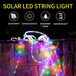 Oluote Solar String Lights Outdoor Rope Lights, 16ft 50 LEDs Waterproof Tube Lights with Solar Panel for Outdoor Home Garden Parties Independence Day Decor (Red, 16FT)