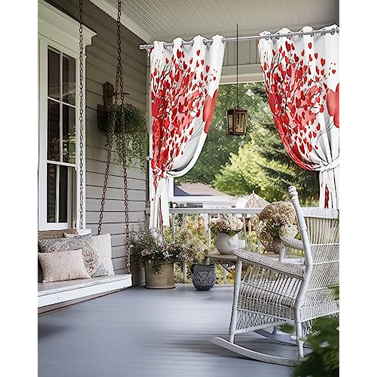 Waterproof Outdoor Curtains for Patio, Valentine's Day Lovers under Love Tree Balloons Weatherproof Privacy Outdoor Drapes, Grommet Top Outside Curtains for Gazebo Porch Pergola Cabana, 52x108 Inch
