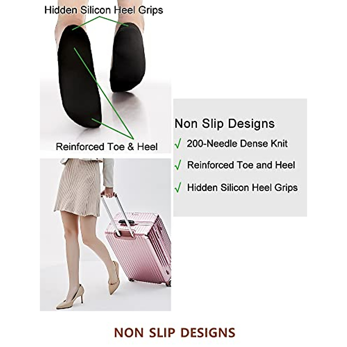 VERO MONTE 4 Pairs Non Slip No Show Socks (Black, 7-8.5) - Women Low Cut Socks