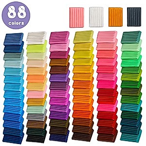 Ixiaoyoo Polymer Clay 88 Colors, Modeling Clay for Kids DIY Starter Kits, Oven Bake Model Clay, Non-Toxic, Non-Sticky, Ideal Clay Kits for Children and Artists (88 Colors)
