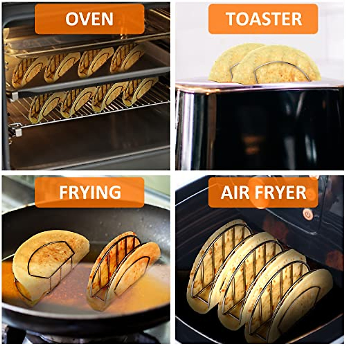 Yaoxianwu Taco Shell Mold Stand - Stainless Steel Tacos Shells Maker for Baking, Fryer or Air Frying Make Crispy Flat-Bottom Tacos Shells Holder Stand Tortilla Maker at Home (Pack of 2 Sets)