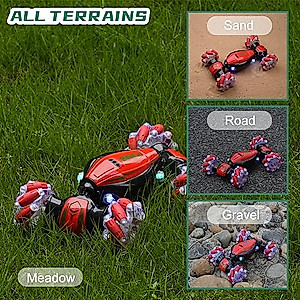 IQKidz Gesture Sensing RC Stunt Car - Christmas Red, Best Birthday Gifts for Kids 6-12, Hand Remote Control Double Side Twist Cars Toys with Light Music, 4 WD Drift Off Road for Rotation