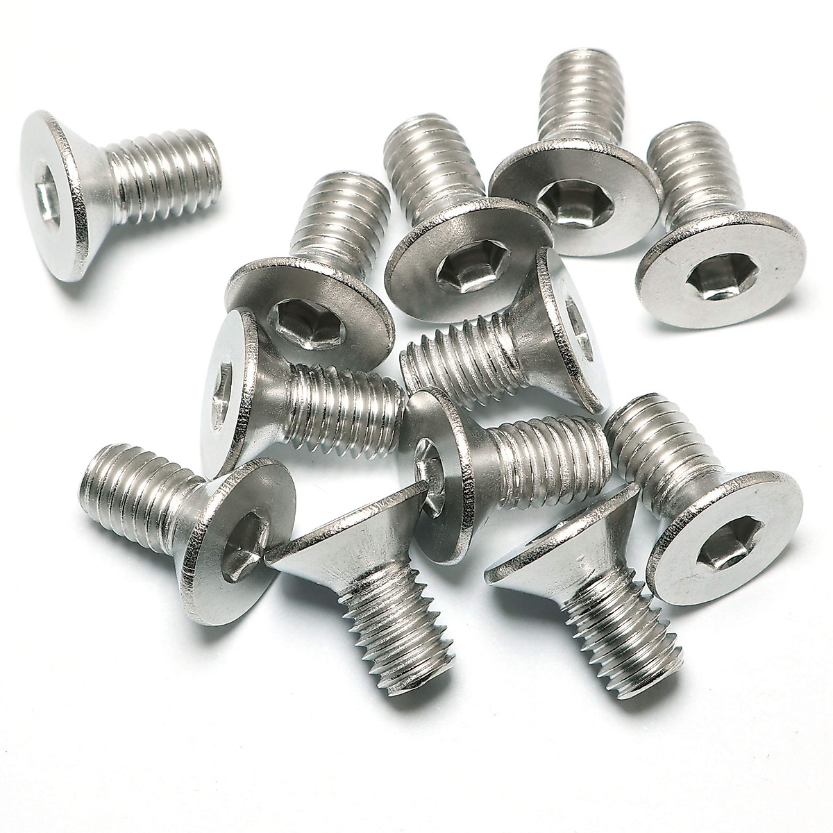 PZRT 12pcs Hexagon Hex Socket Countersunk Screw Stainless Steel A2-70 Flat Head Screw Allen Bolts M5x10, Silver Tone