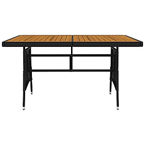 vidaXL Black Poly Rattan 7 Piece Patio Dining Set with Comfortable Cushioned Chairs and Solid Acacia Wood Table – Outdoor Furniture