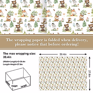 JarThenaAMCS 6 Sheets Woodland Animal Wrapping Paper -Not Roll- Watercolor Forest Jungle Animal Gift Wrap Paper Folded Flat DIY Art Craft Paper for Party Packaging, 39.4 x 27.6 Inch
