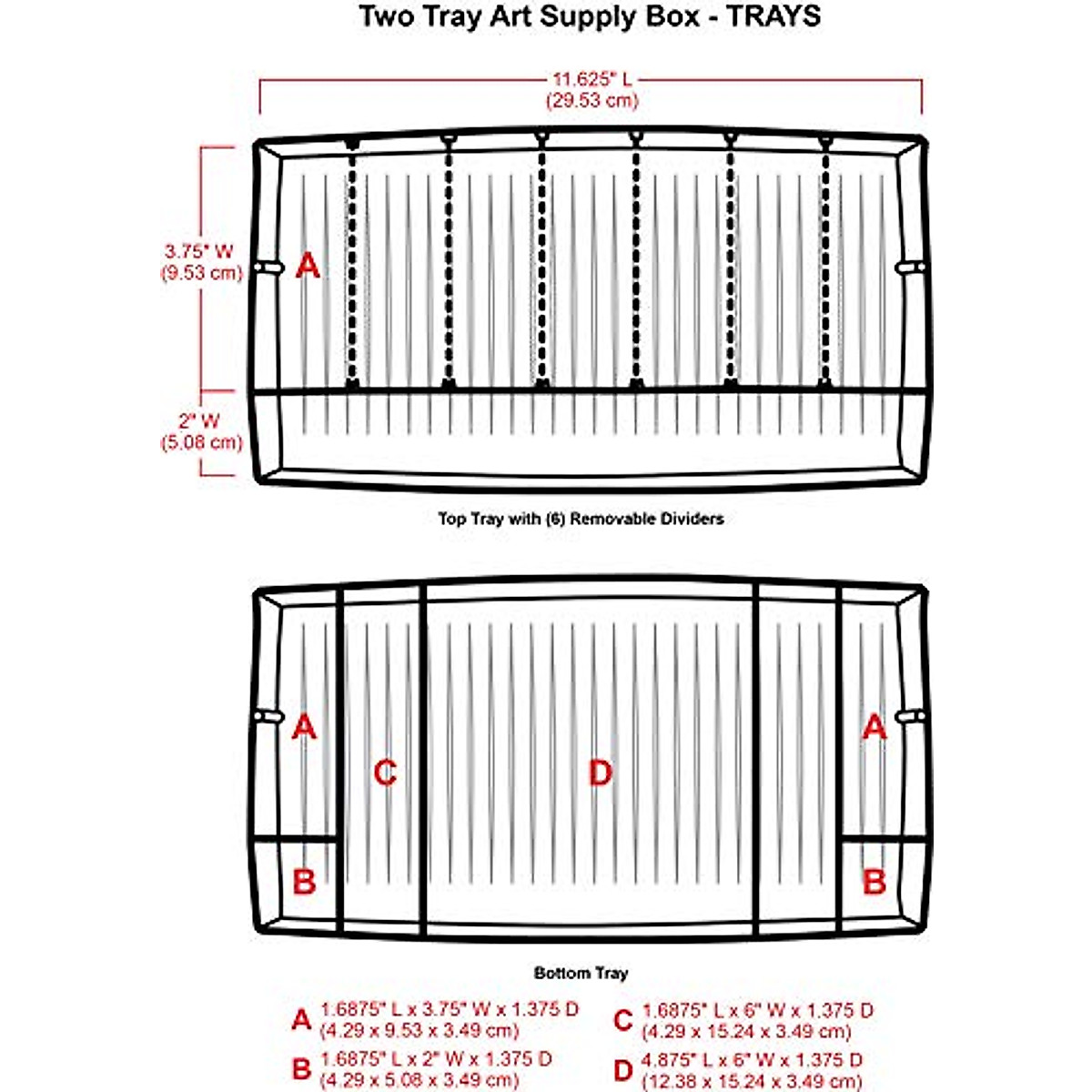 ArtBin 6892AG 2-Tray Art Supply Box, Portable Art & Craft Organizer with Lift-Up Trays, [1] Plastic Storage Case, Gray/Black