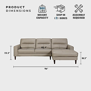 Lexicon Leather Sectional Couches for Living Room, L Shape Couch, Leather Sectional Couch, Modern Couch Sofa Living Room Sofa with Right Chaise for Living Room, Bedroom, Office, Apartment, Latte